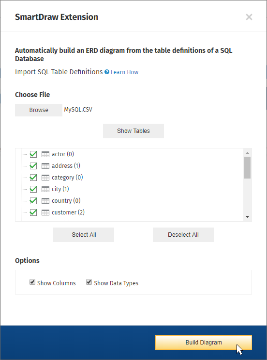 Automated Database Diagrams and ERDs | SmartDraw Data Visualizers